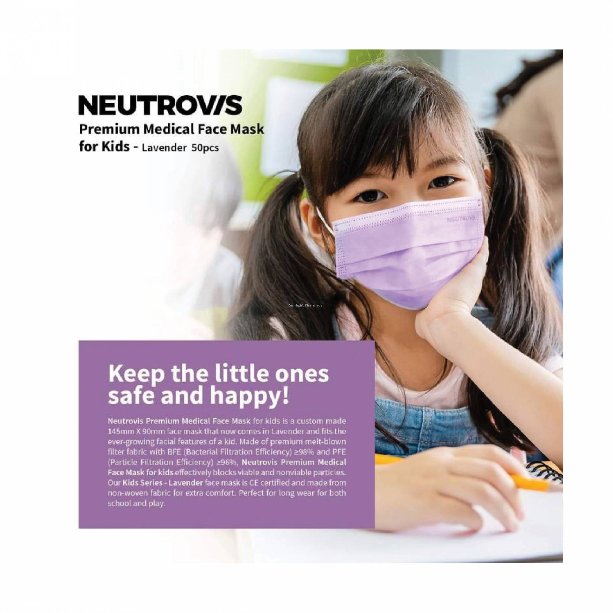 Neutrovis Premium Medical Face Mask Kids (Lavender) 3Ply 50'S