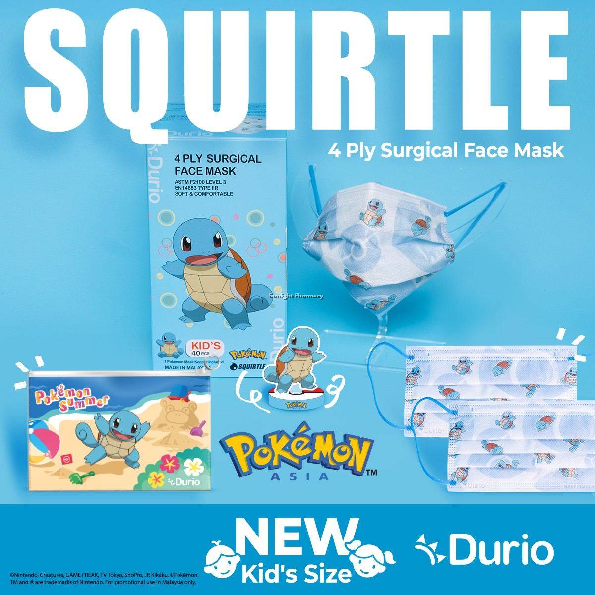 Durio 546K 4 Ply Surgical Face Mask Kids (SQUIRTLE) 40'S