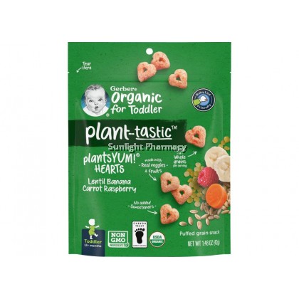 Gerber Organic Plant-Tastic Puffed Grain Snack (Lentil Banana Carrot ...