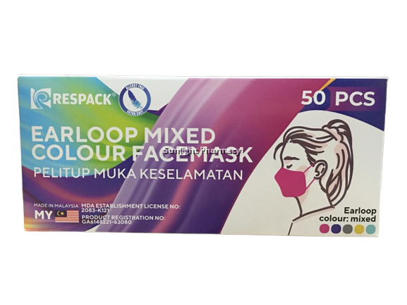 Respack 3ply Earloop Mixed Colour Facemask 50's